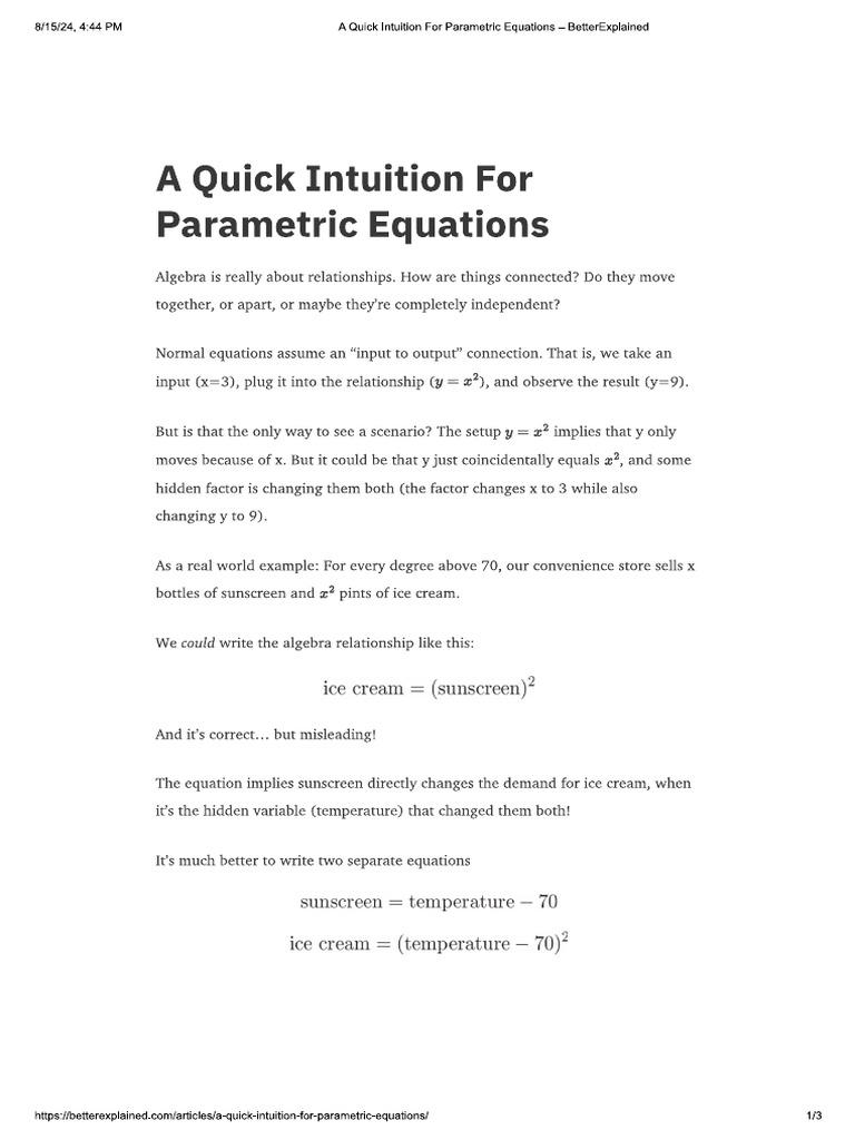 Parametric Equaitons - BetterExplained | PDF