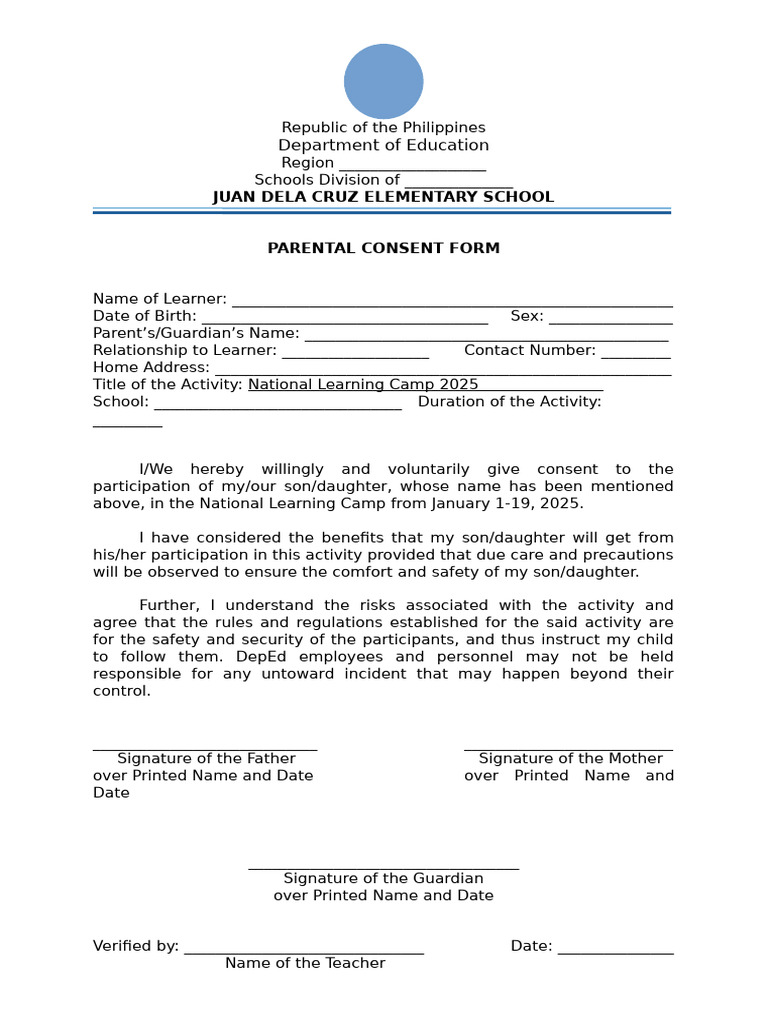 Parental Consent for NLC 2025 | PDF
