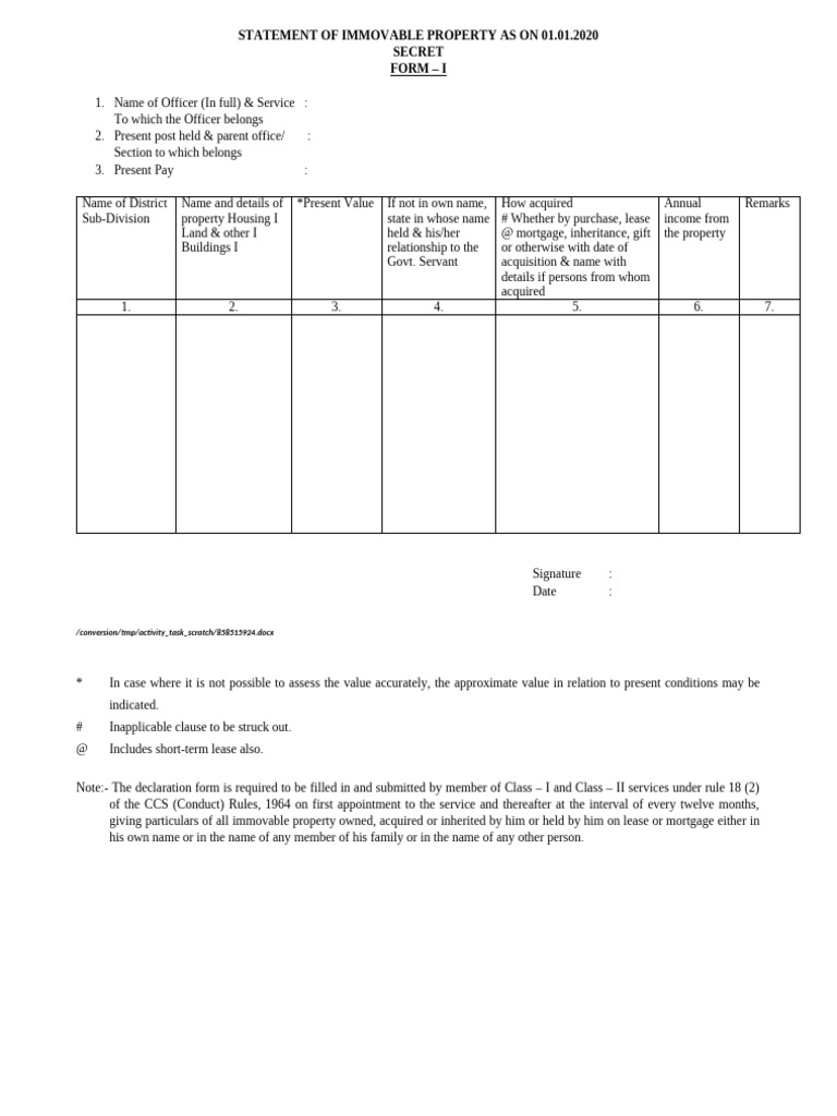 Immovable Property Declaration Form | PDF | Property | Private Law