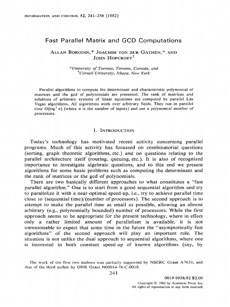 Fast Parallel Matrix GCD | PDF | Matrix (Mathematics) | Field (Mathematics)