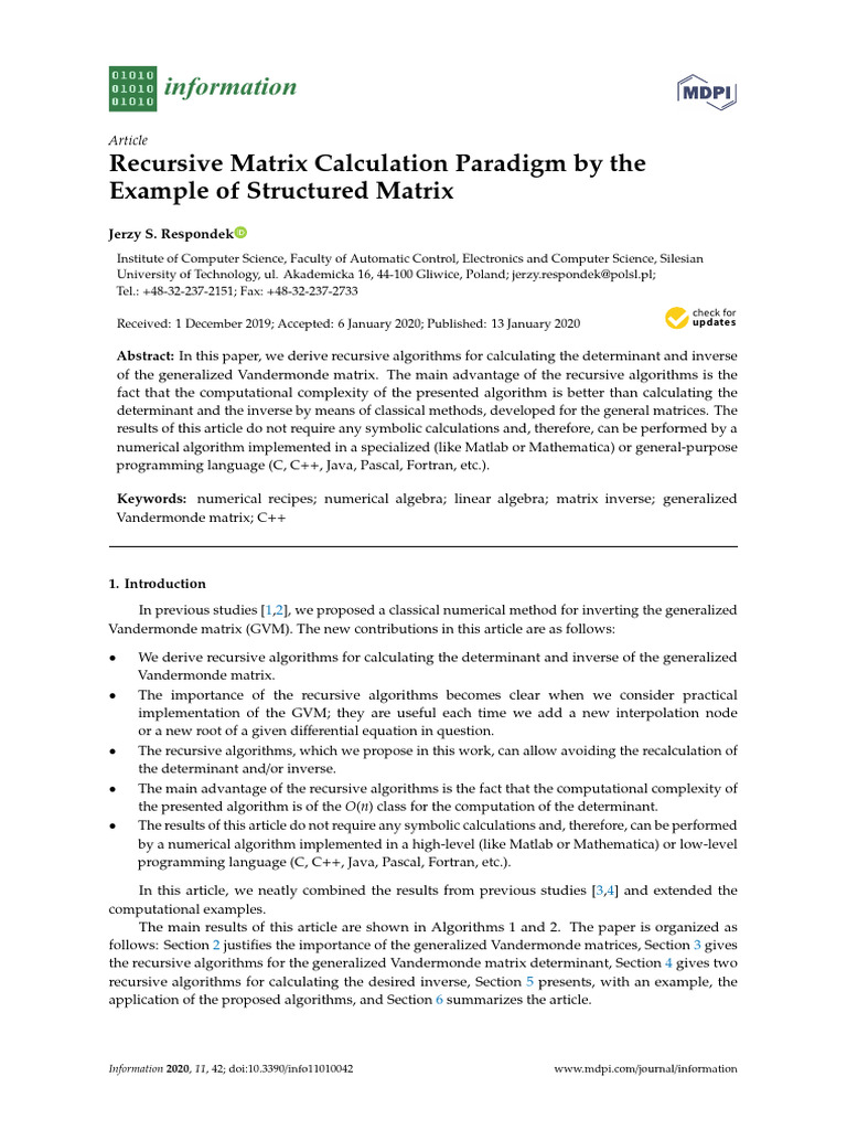 Recursive Matrix Calculation Paradigm by The Example of Structured Matrix | PDF | Matrix ...