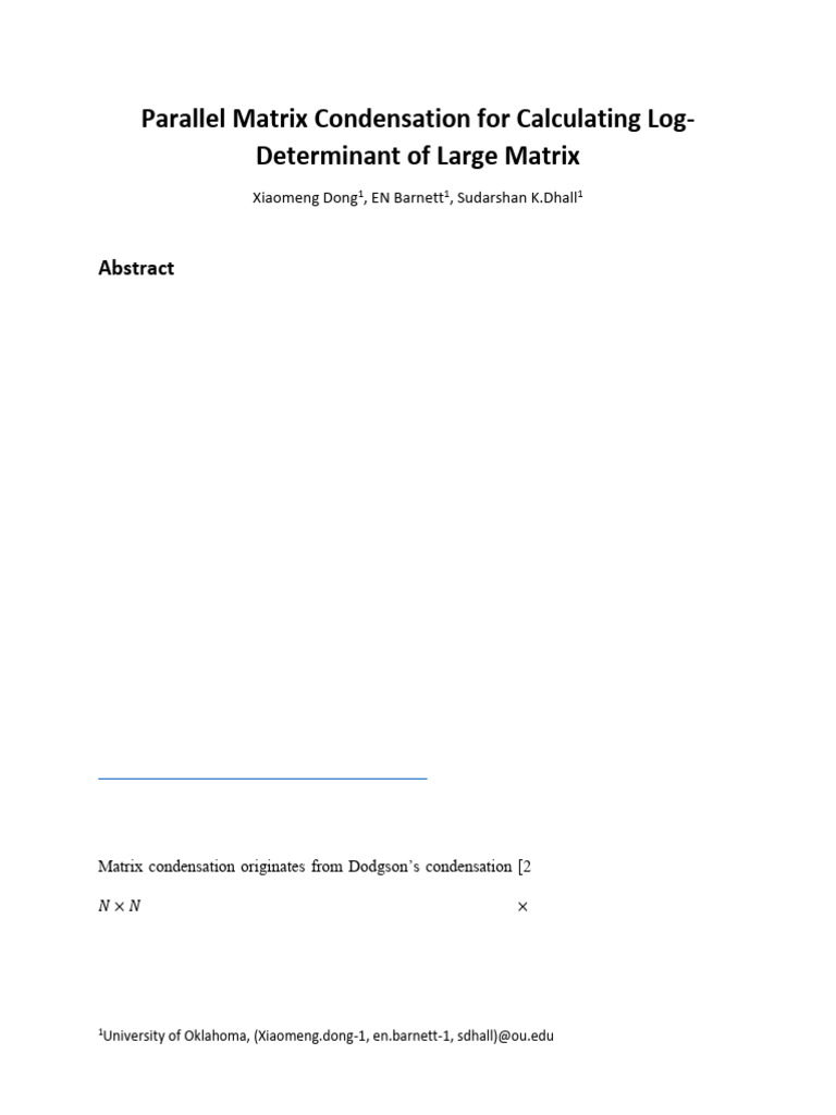 Parallel Matrix Condensation for Calculating LogDeterminant of Large Matrix | PDF | Matrix ...