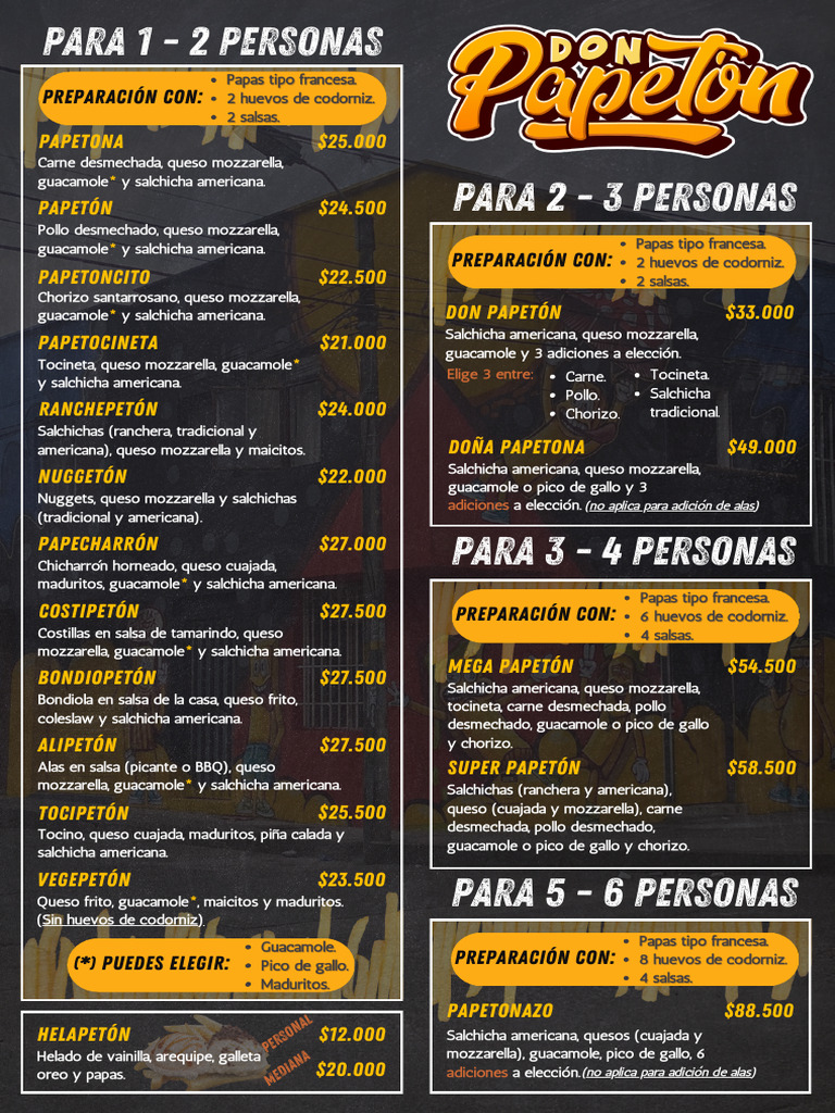 Menú Don Papetón Comida Rápida | PDF | Salsa | Salchicha