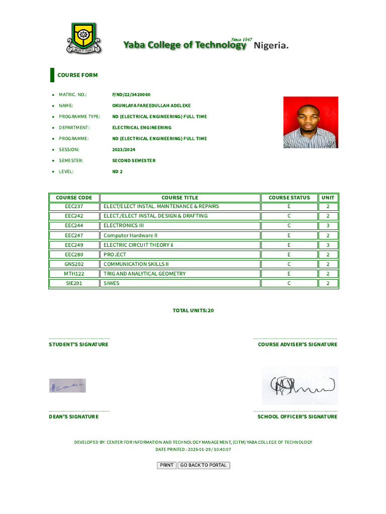 Portal - Yabatech.edu - NG Portalplus PG Print Out Course Reg&Session ...