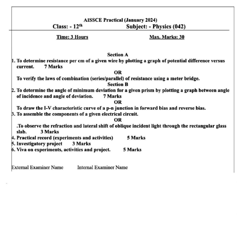 12th Physics Practical Exam | PDF