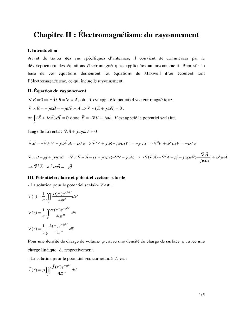 Chapitre 2 Electromagnétisme du rayonnement - Cours + TD + Correction | PDF