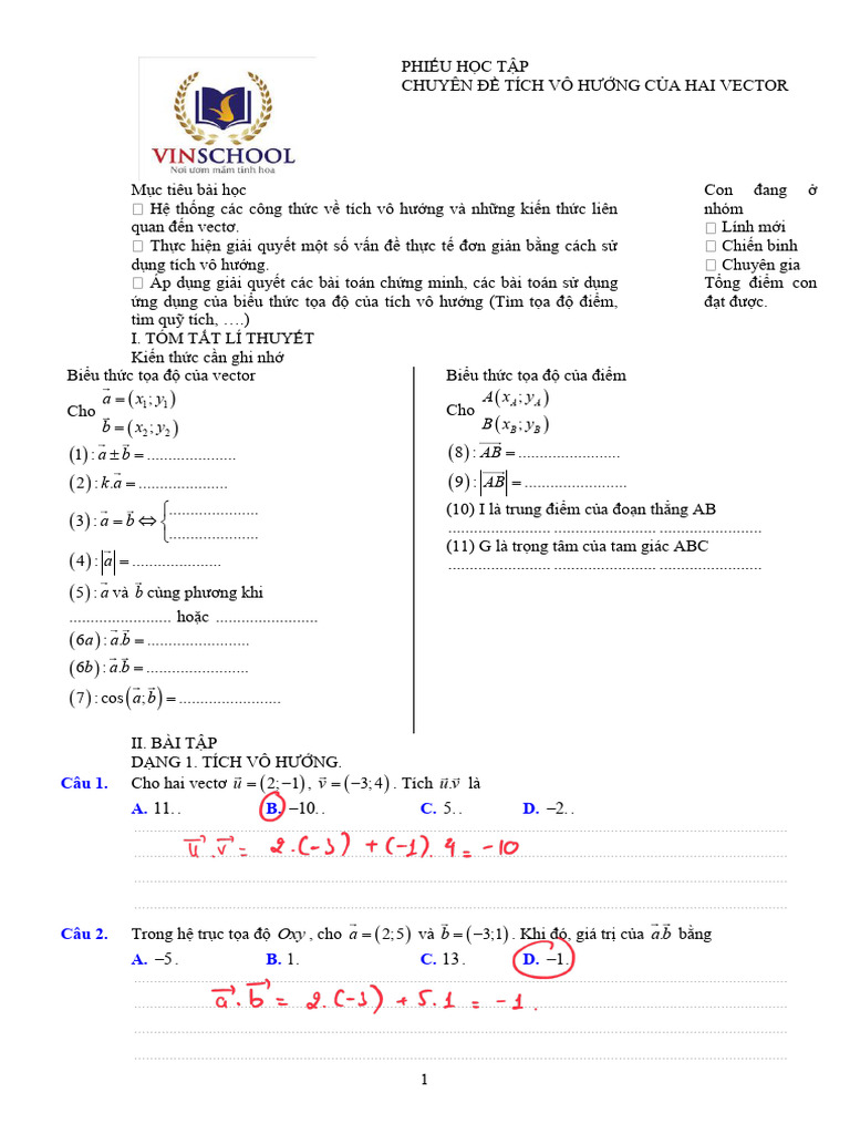 PHT 11.6 - Toán 10 CHUYÊN ĐỀ TÍCH VÔ HƯỚNG CỦA HAI VECTOR | PDF