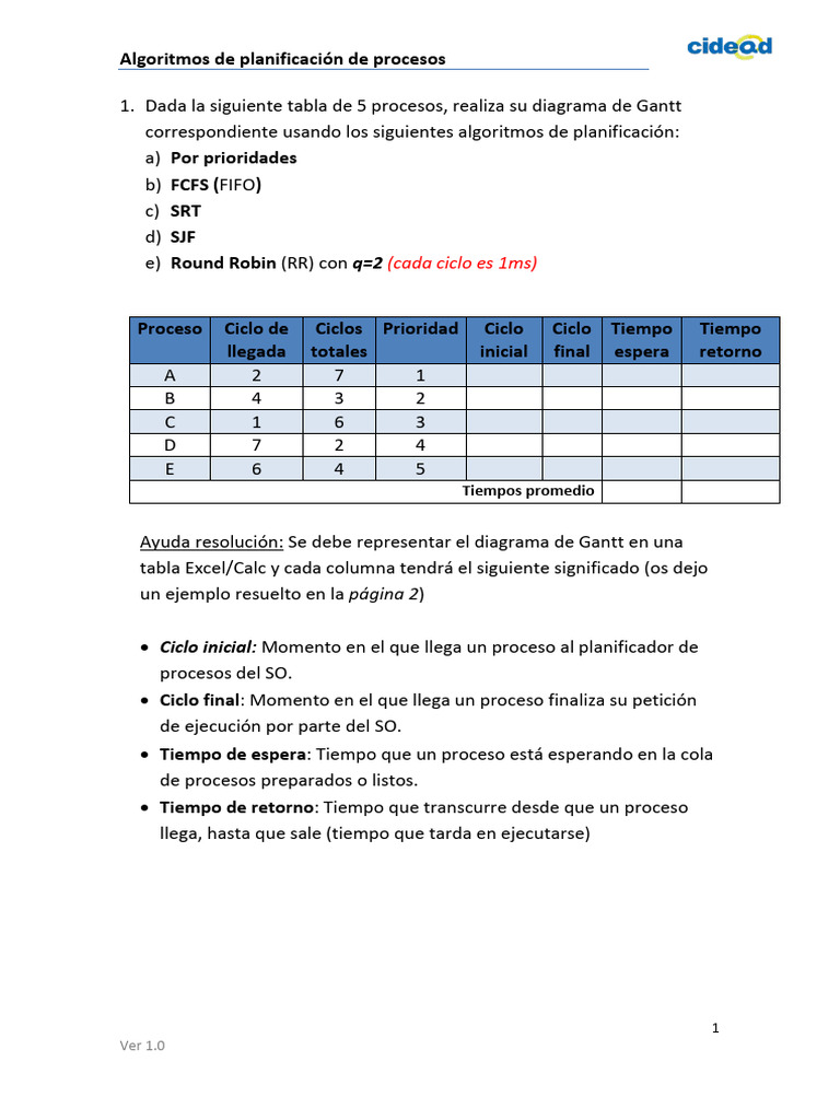 Tarea 1 - Algoritmos de Planificaci N de Procesos | PDF | Algoritmos y Estructuras de Datos ...