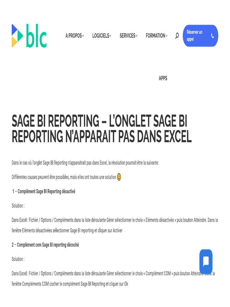 Sage BI Reporting - L - Onglet Sage BI Reporting N - Apparait Pas Dans Excel | PDF