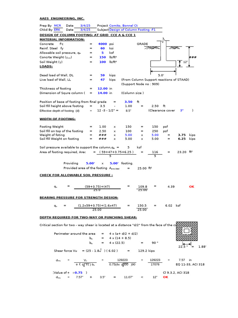 140.Comito, Bonnel Ct Footing Calcu_8th Dec 17 | PDF | Foundation (Engineering) | Structural ...