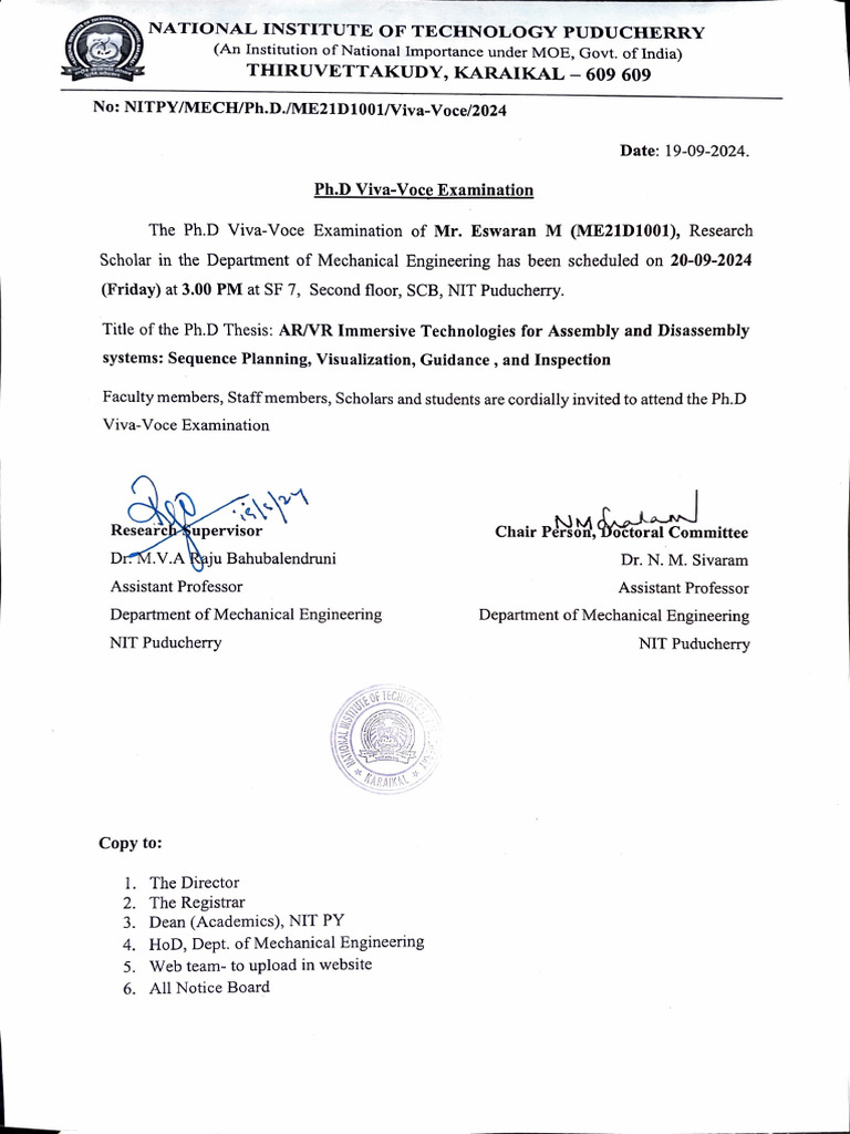 Eswaran M-PH.D Viva Notice | PDF
