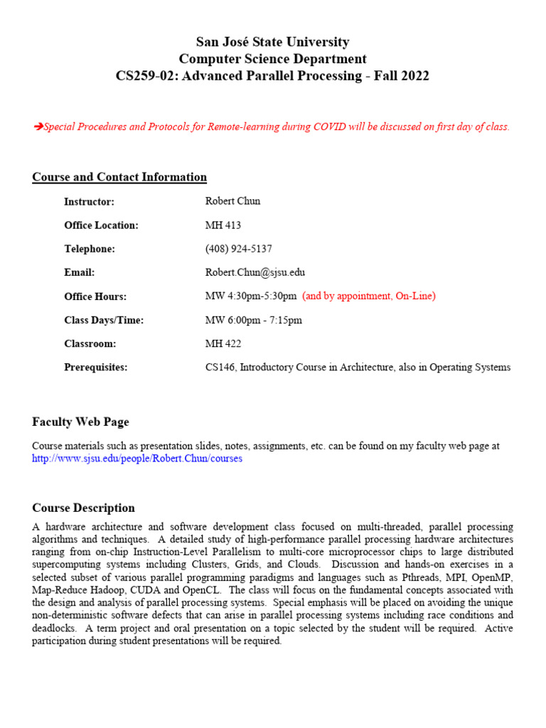 CS259-02-Syllabus | PDF | Parallel Computing | Computer Science