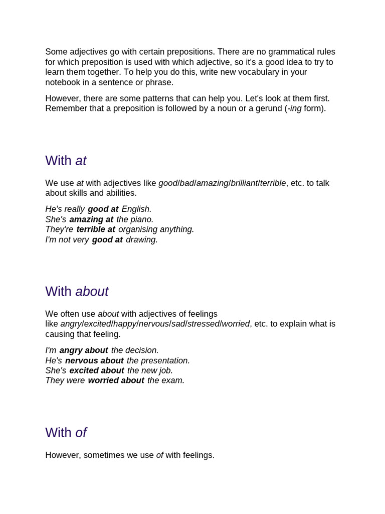 Some Adjectives Go With Certain Prepositions | PDF