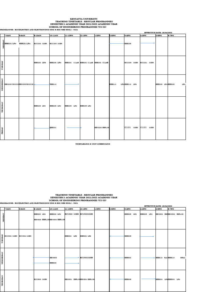 Teaching Timetable For Sem 1 2021-2022 Academic Year - School of Engineering Programmes Y2-Y5 ...