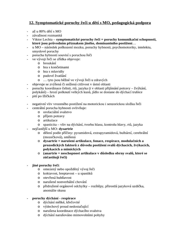 12 Symptomaticke Poruchy Reci U MO | PDF