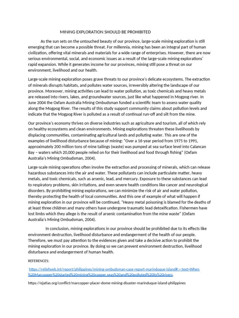 Prohibiting Large-Scale Mining Exploration | PDF | Mining | Pollution