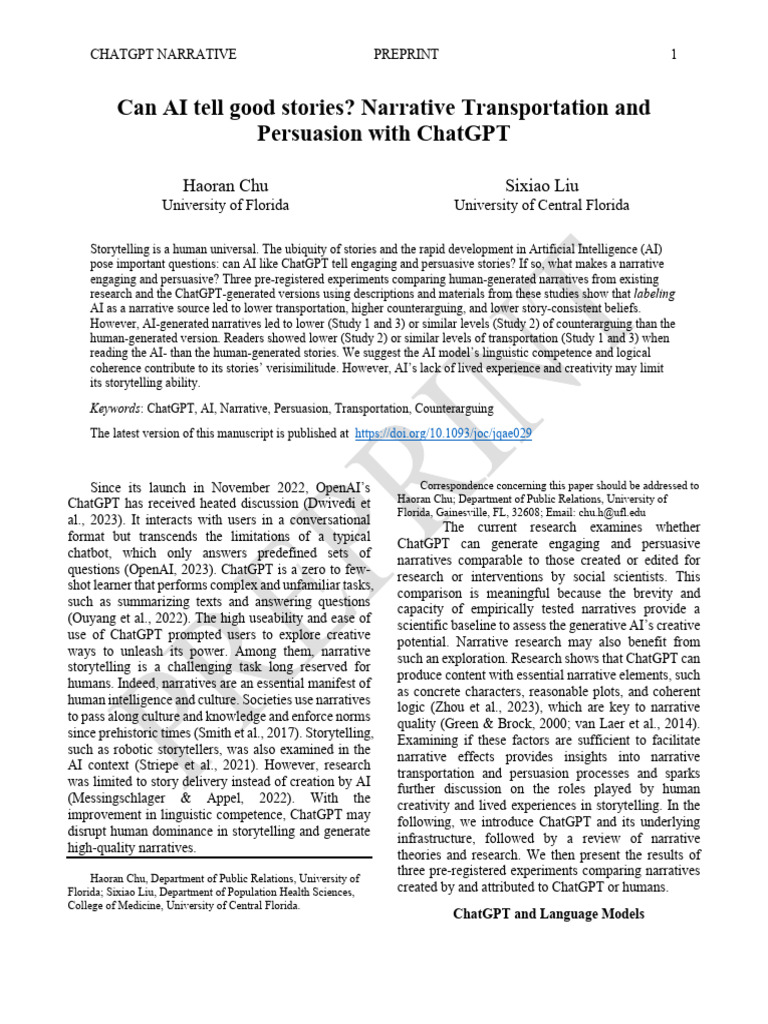 AI Storytelling: ChatGPT's Narrative Impact | PDF | Narrative ...