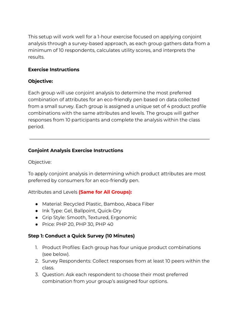 Conjoint Analysis Exercise | PDF