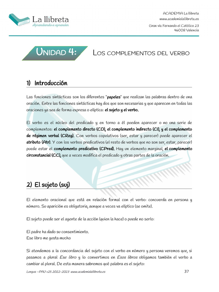 Tema 5. Los Complementos Del Verbo | PDF | Verbo | Asunto (gramática)