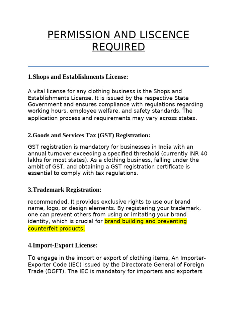 Permission and Liscence Required: 1.shops and Establishments License ...