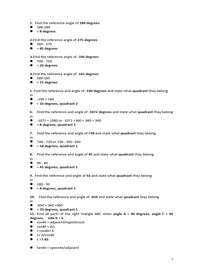 Trigonometry Reference Angles & Identities | PDF | Angle | Trigonometry