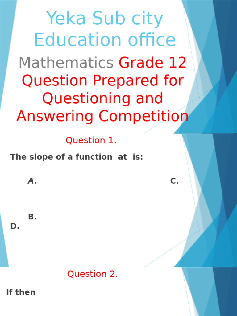 Grade 12 Math Competition Questions | PDF | Mathematical Relations ...