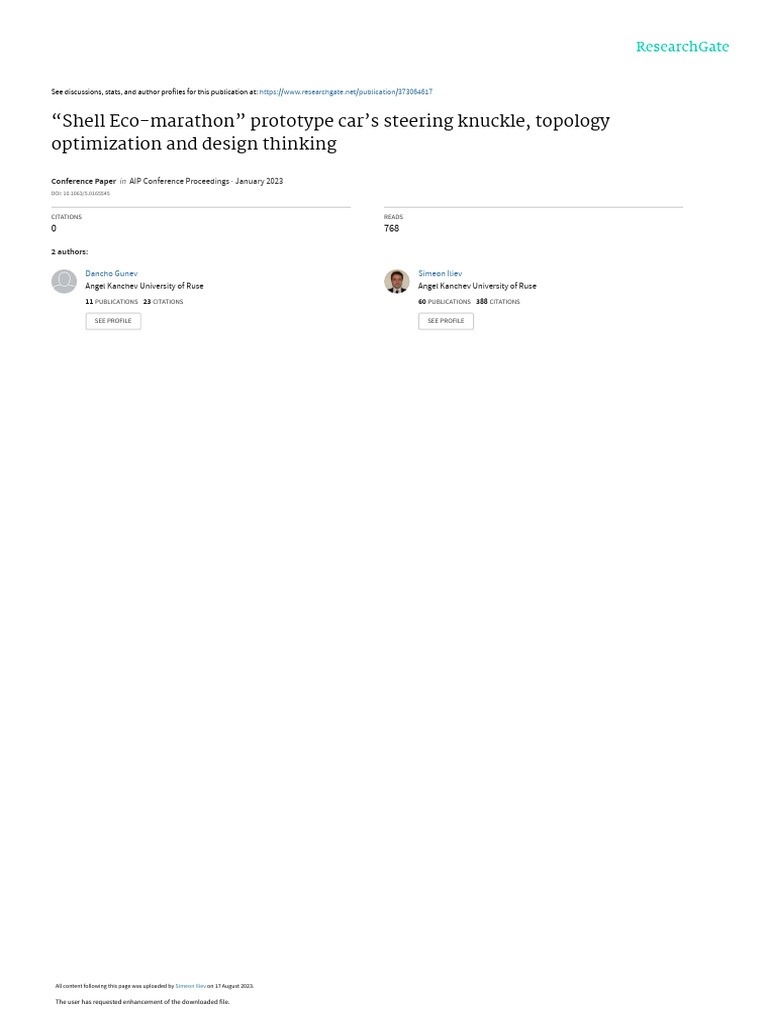 “Shell Eco-marathon” Prototype Car’s Steering Knuckle, Topology Optimization and Design Thinking ...