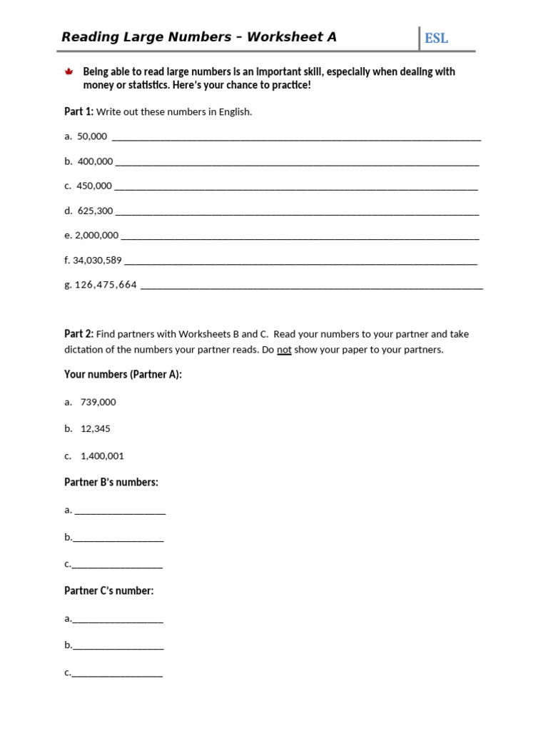 Practicing Large Numbers | PDF