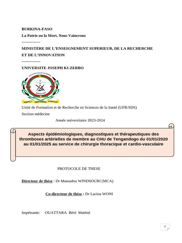 Thromboses artérielles au CHU Tengandogo | PDF | Médecine de soins ...