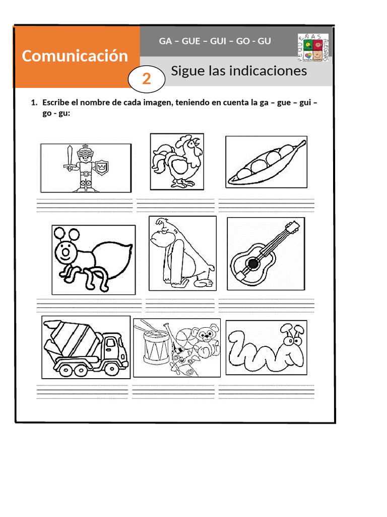 Actividades con sílabas ga, gue, gui, go, gu | PDF