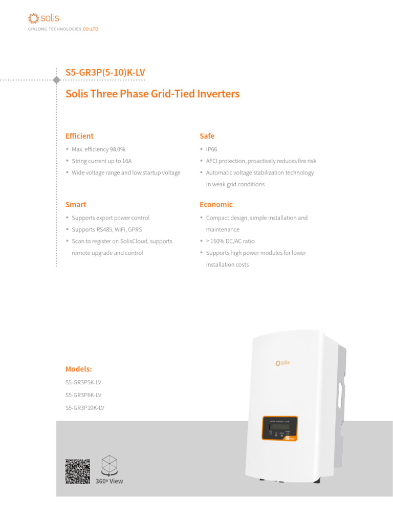 Solis Datasheet S5-GR3P (5-10) K-LV Global V3,4 202411 | PDF | Electrical Grid | Mains Electricity