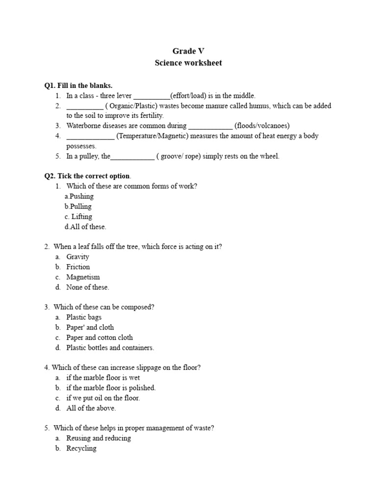 Grade 5th Science worksheet (1) | PDF | Compost | Earth Sciences