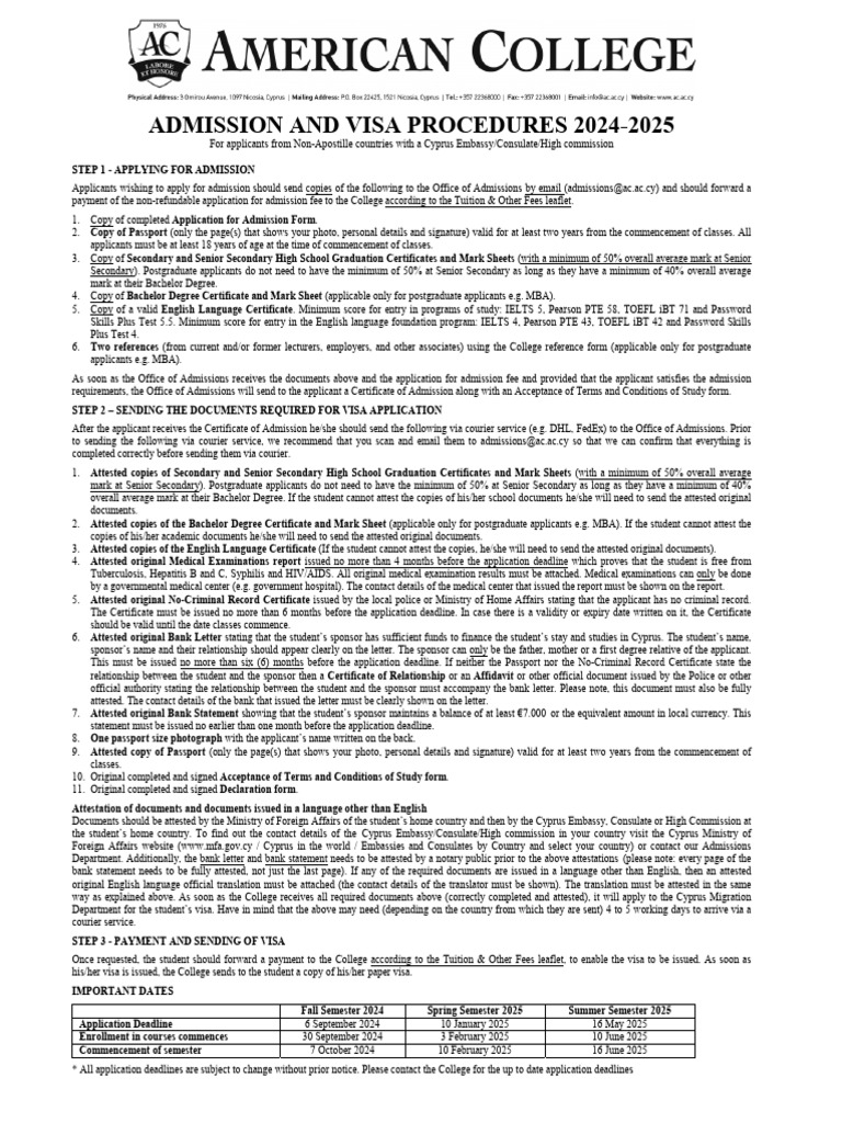 Admission Visa Procedures Diplomatic Mission 2024 2025 | PDF | Travel ...