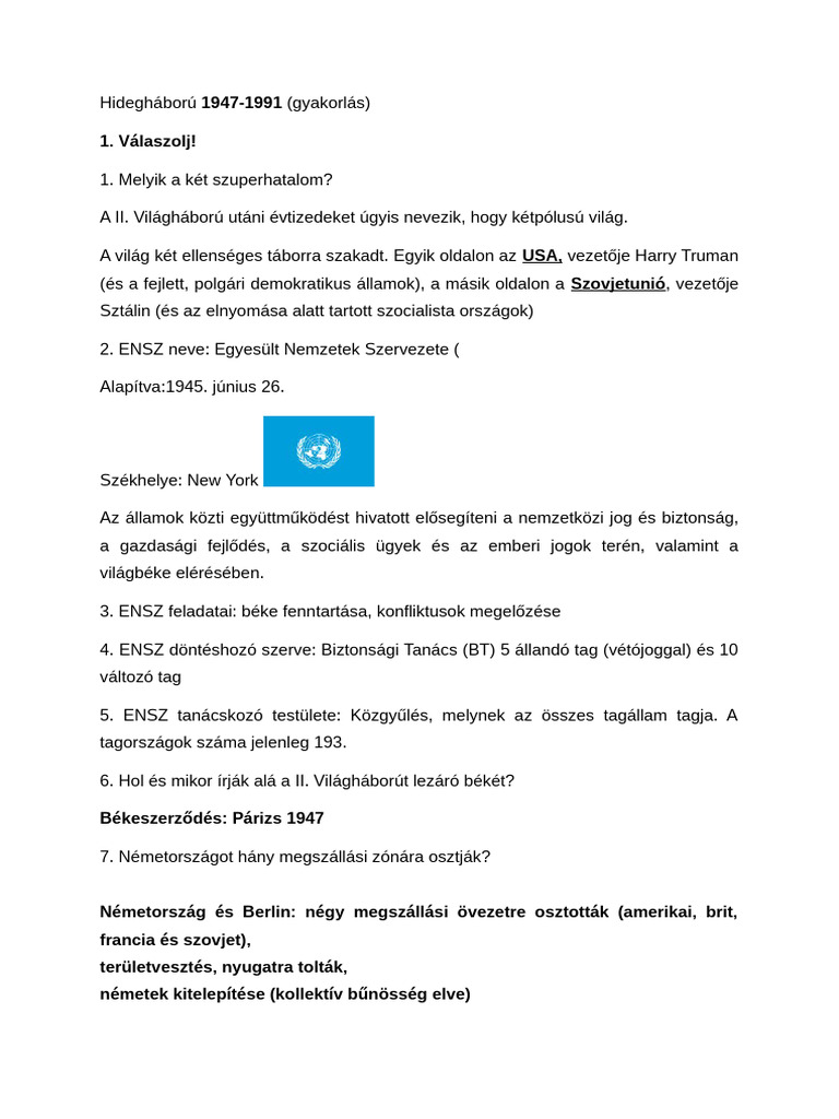 Hidegháború Gyakorlás | PDF