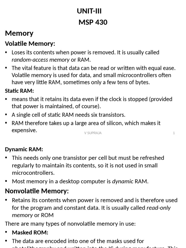 MSP430 Microcontroller Memory Overview | PDF | Computer Data Storage ...