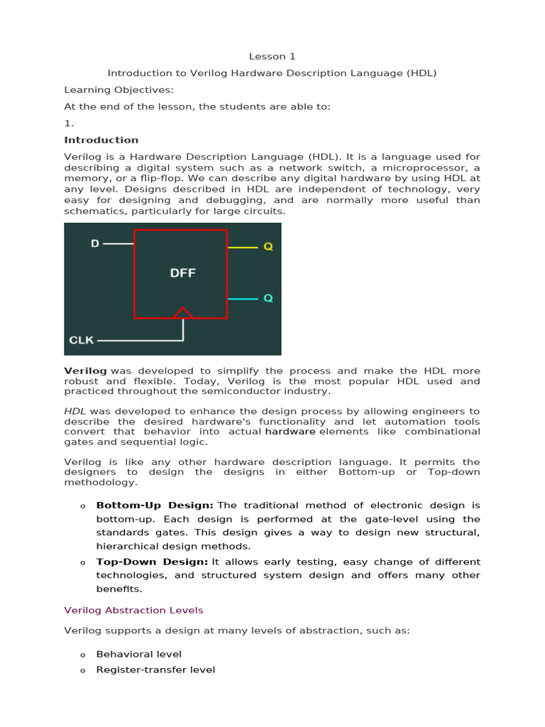 Lesson 1. Verilog HDL | PDF | Hardware Description Language | Logic Gate