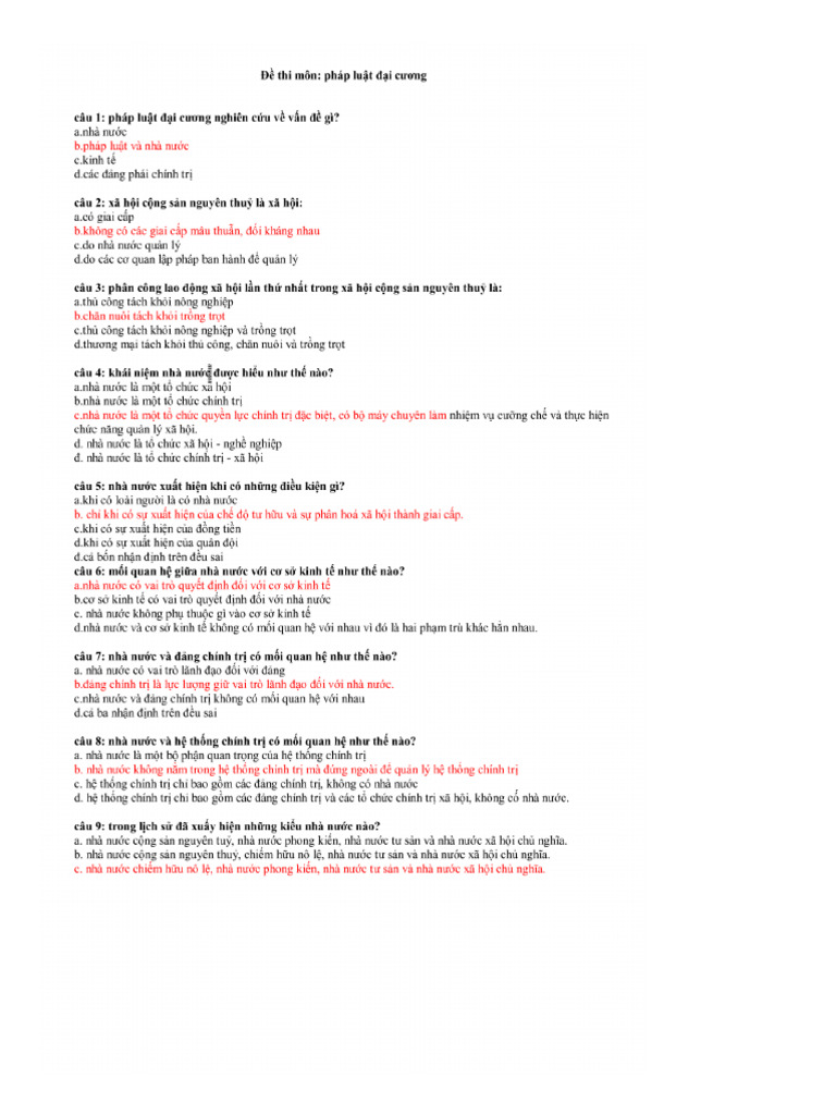 Đề thi môn Pháp luật đại cương (219 câu hỏi trắc nghiệm và đáp án) (download tai tailieutuoi.com ...