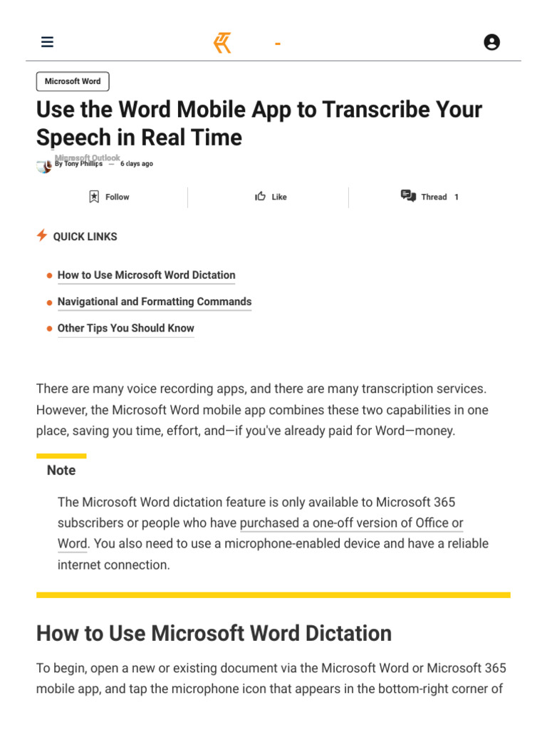 Use the Word Mobile App to Transcribe Your Speech in Real Time | PDF ...