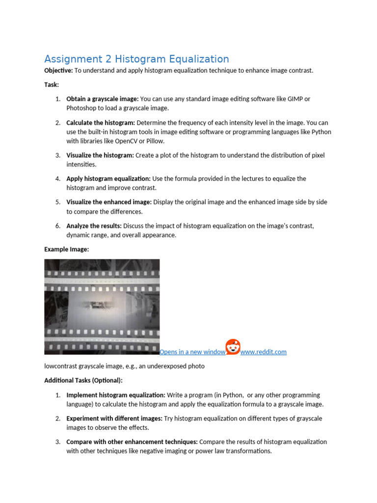 Assignment 2 Histogram Equalization | PDF