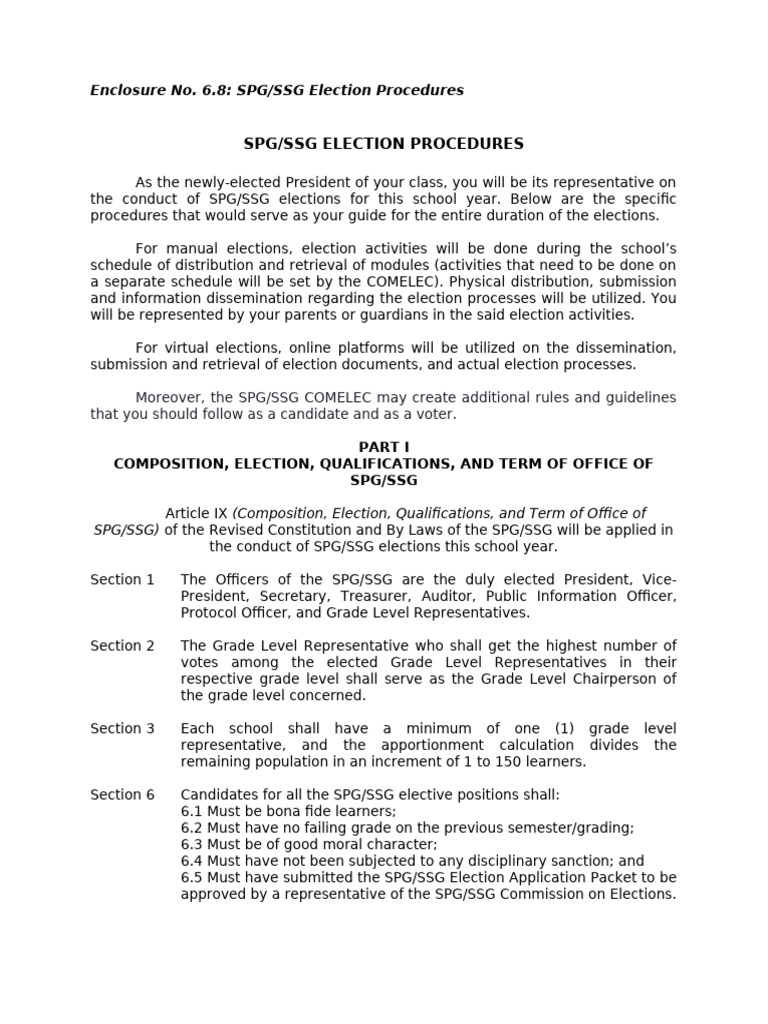 Enclosure No. 6.8 Election Procedures | PDF | Elections | Presidents Of ...