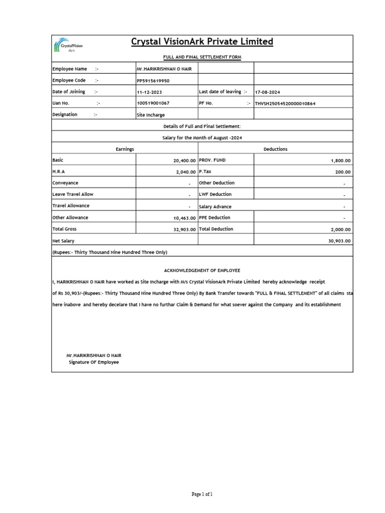 Employee Settlement Summary | PDF | Taxes | Government Finances
