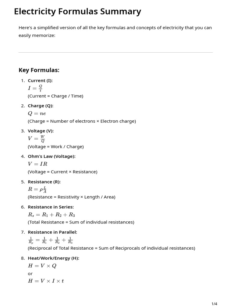 Electricity Formulas Cheat Sheet | PDF | Series And Parallel Circuits ...