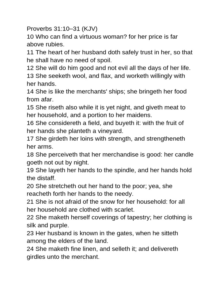 Bible Verse Proverbs Chapter 31 Verses 10-31 | PDF