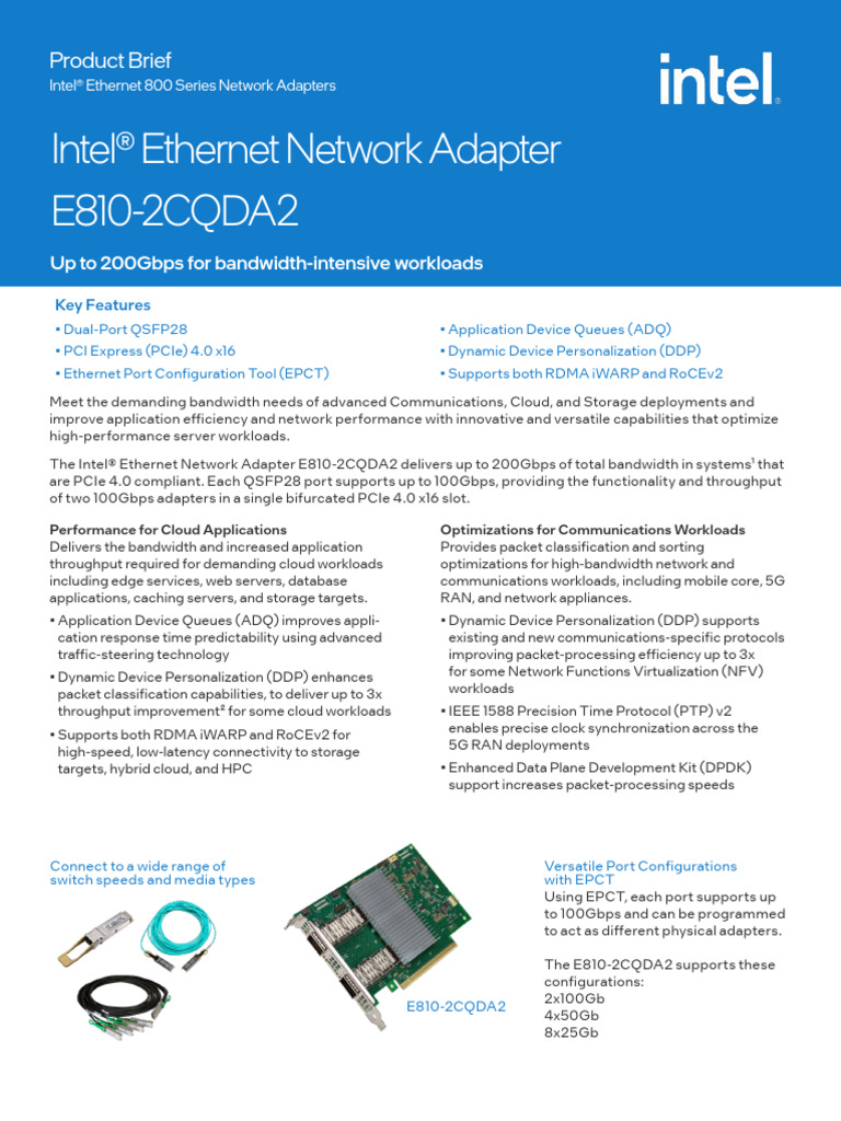Intel Ethernet Network Adapter E810-2CQDA2 Product Brief | PDF ...