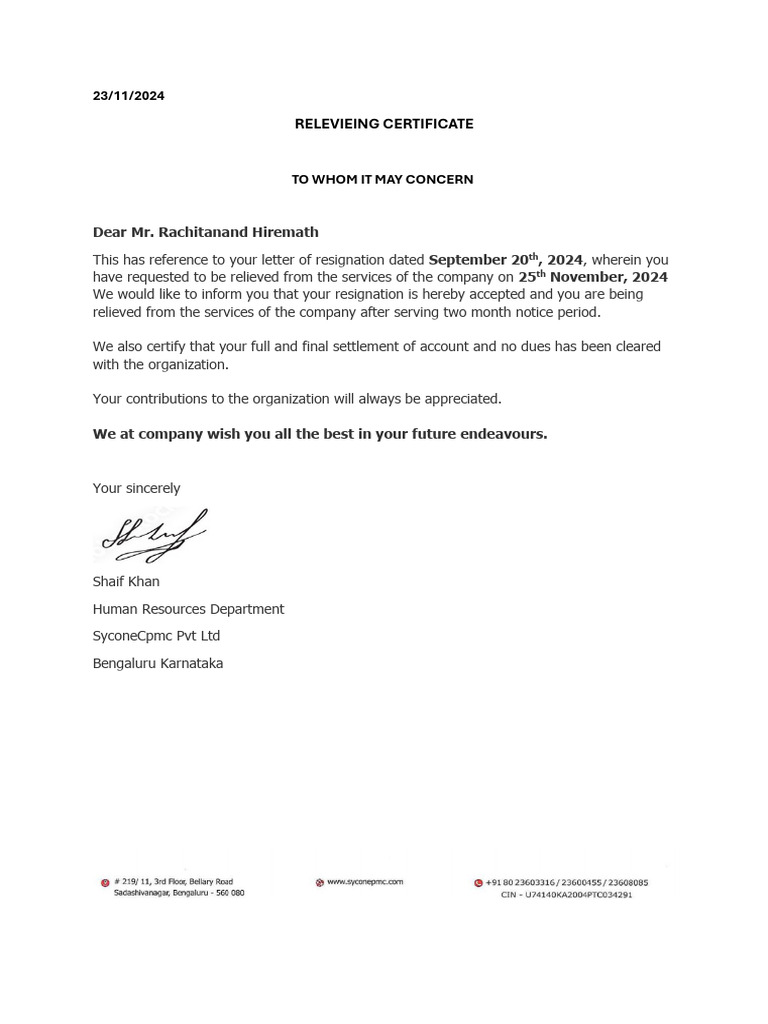 Relieving Letter-1 | PDF