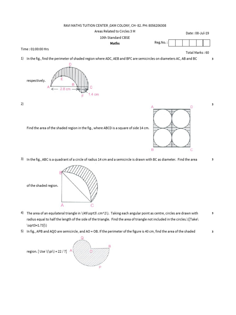 Areas Related To Circles 3 M | PDF | Area | Circle