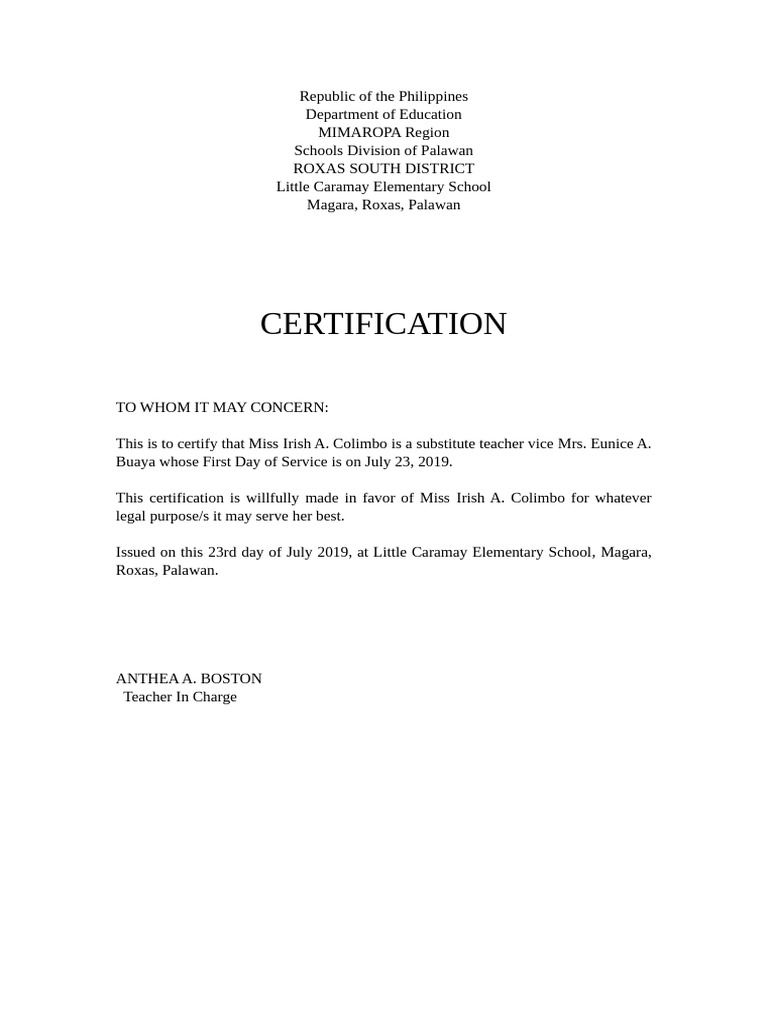 Certification For Maternity Leave | PDF