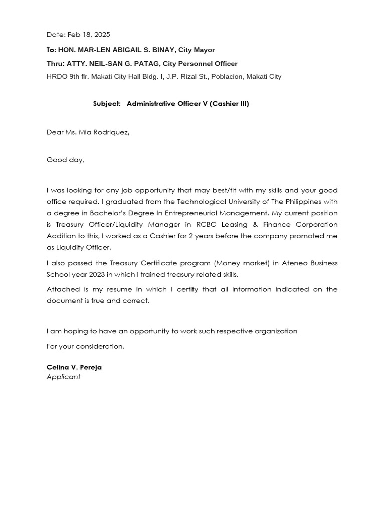 Application Letter Cgo Makati Mia | PDF
