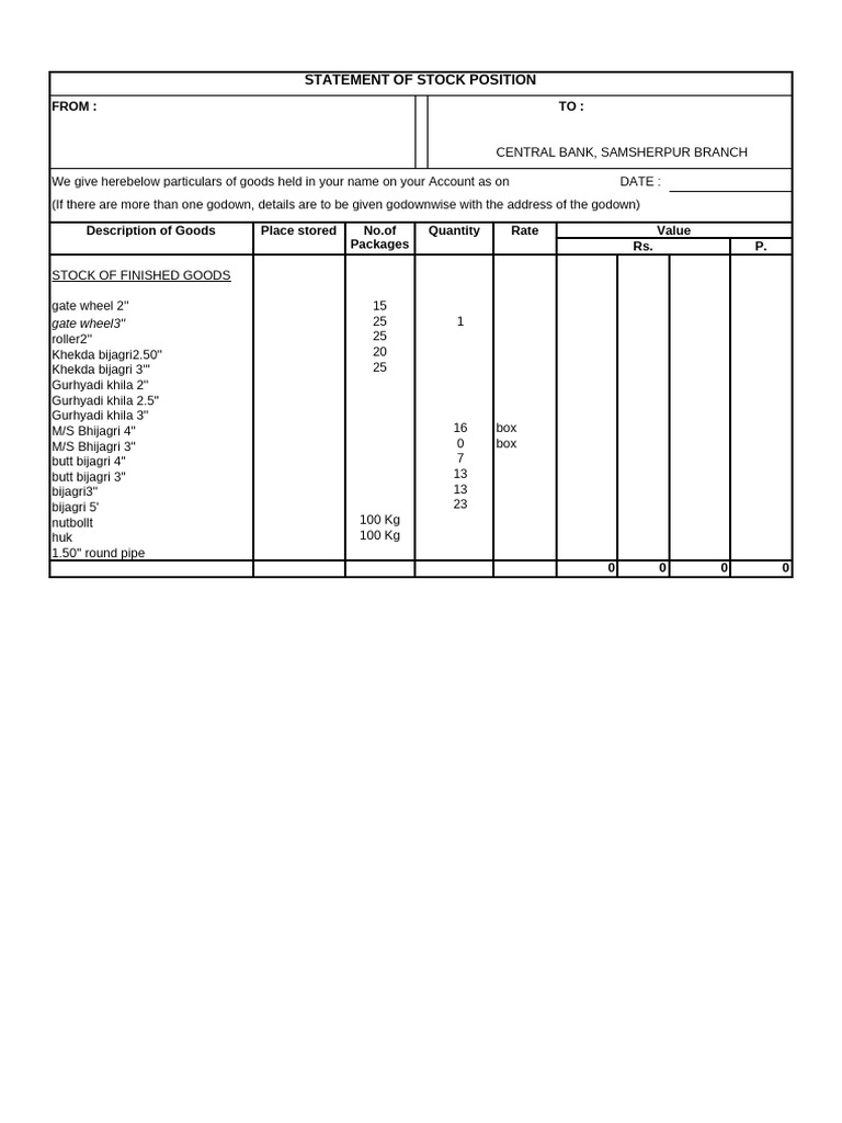 Bijagri Stock Position Statement | PDF