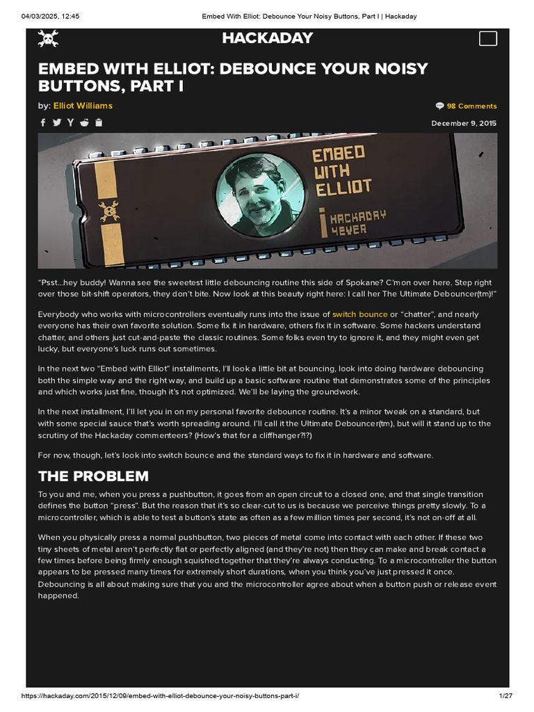 Embed With Elliot - Debounce Your Noisy Buttons, Part I - Hackaday | PDF | Power Inverter | Resistor